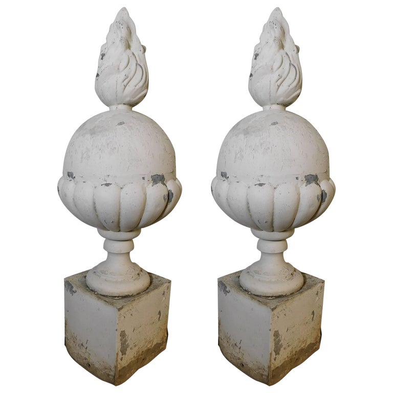 Pair of Italian Architectural Ornate Metal Flame Finials at 1stDibs