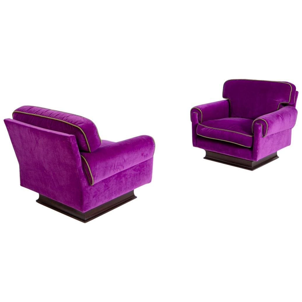 Midcentury Purple Color Velvet Italian Armchair, 1950 For Sale at 1stDibs