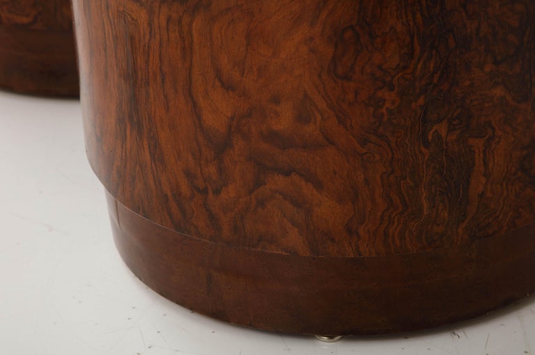Pair of Italian Art Deco Burl Wood Circular Stools For Sale at 1stDibs