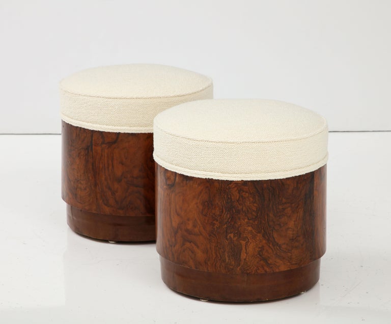 Pair of Italian Art Deco Burl Wood Circular Stools For Sale at 1stDibs