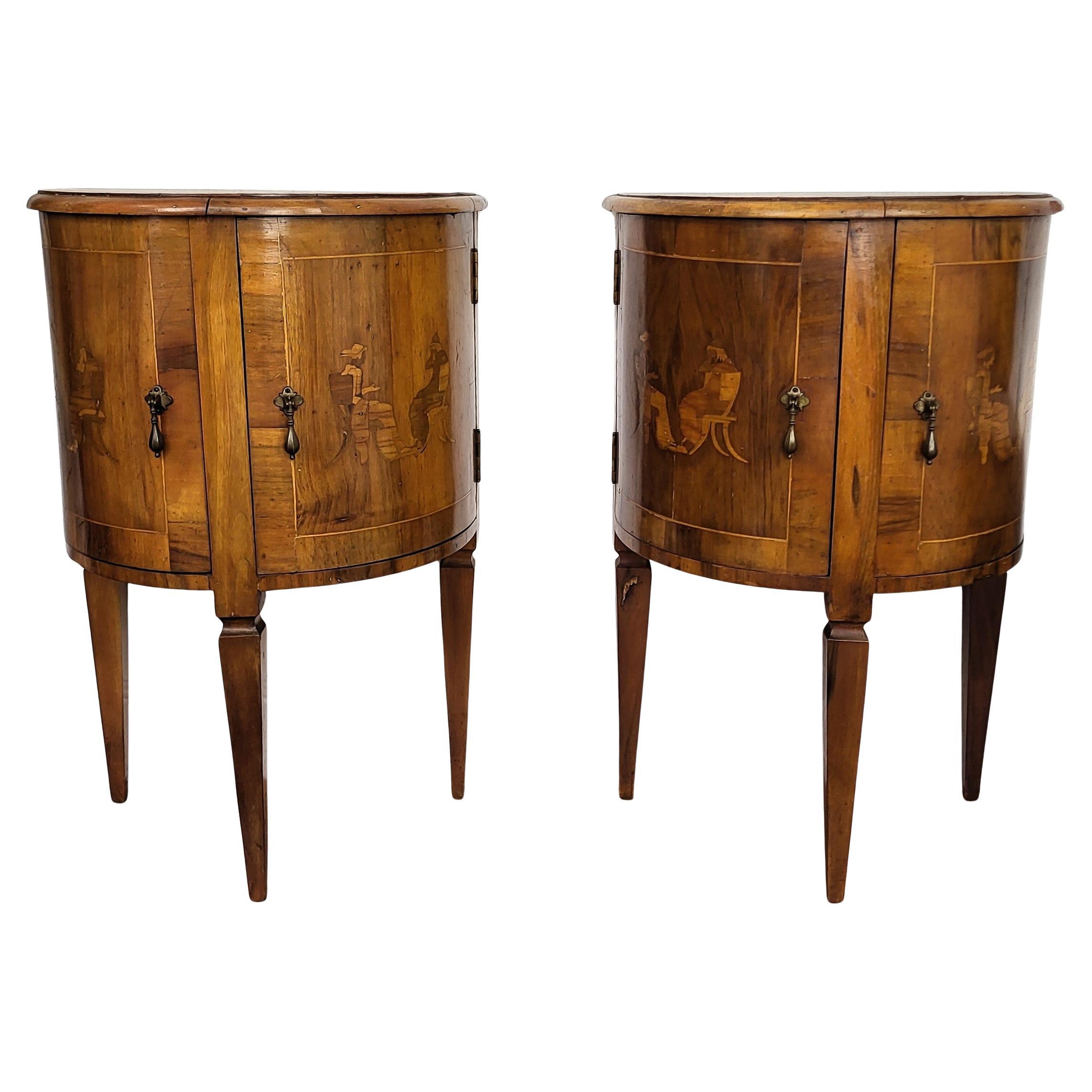 Pair of Italian Art Deco Night Stands Bedside Tables in Marquetry Burl ...