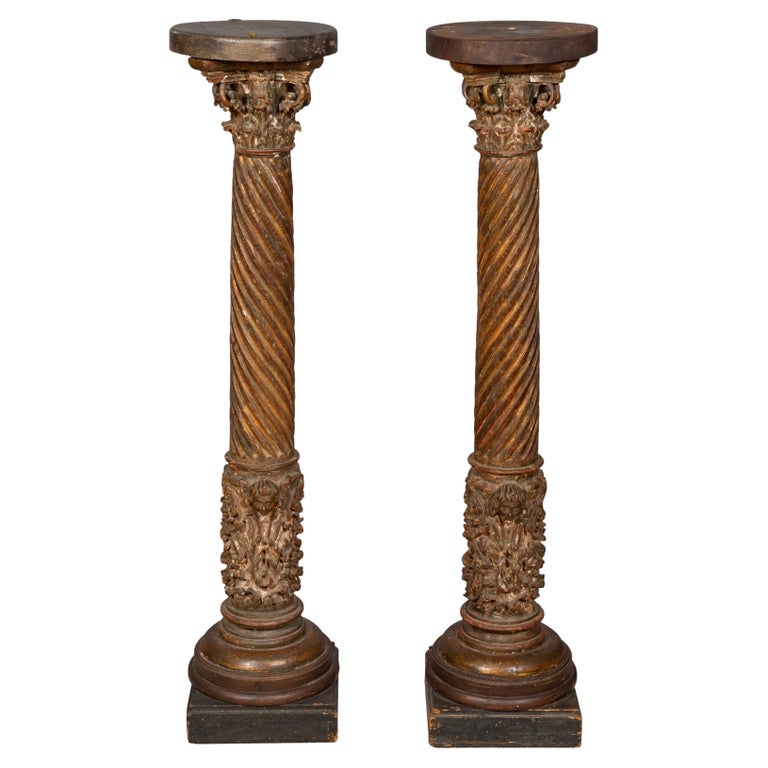Pair of Italian Baroque Carved Painted and Gilded Columns For Sale at ...