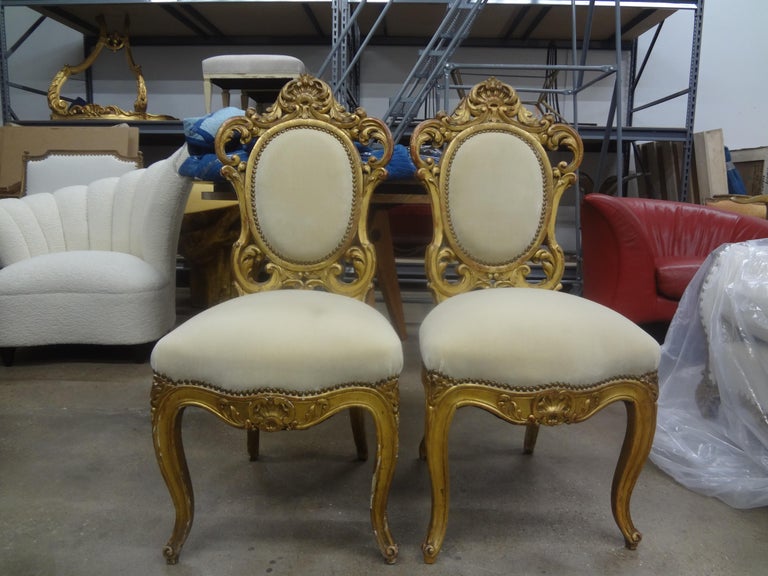 Pair of Italian Baroque Style Giltwood Chairs For Sale at 1stDibs