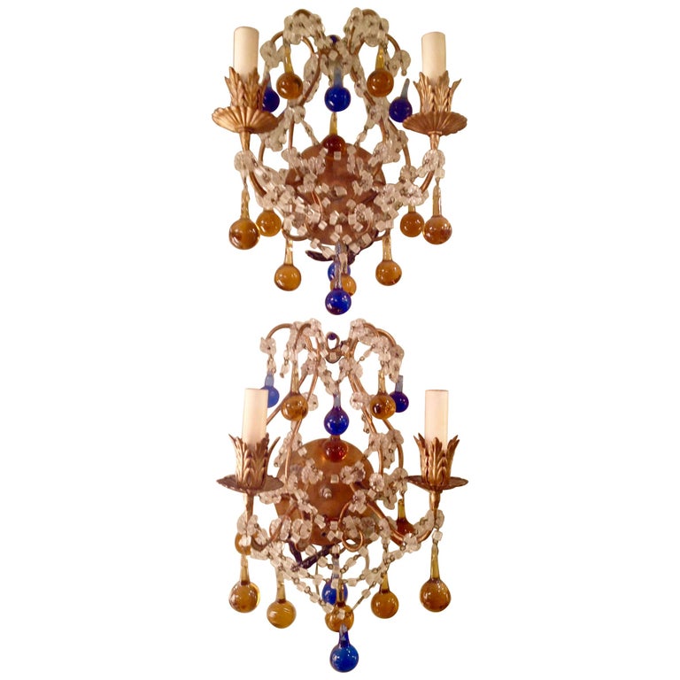 Pair of Italian Beaded Sconces For Sale at 1stDibs