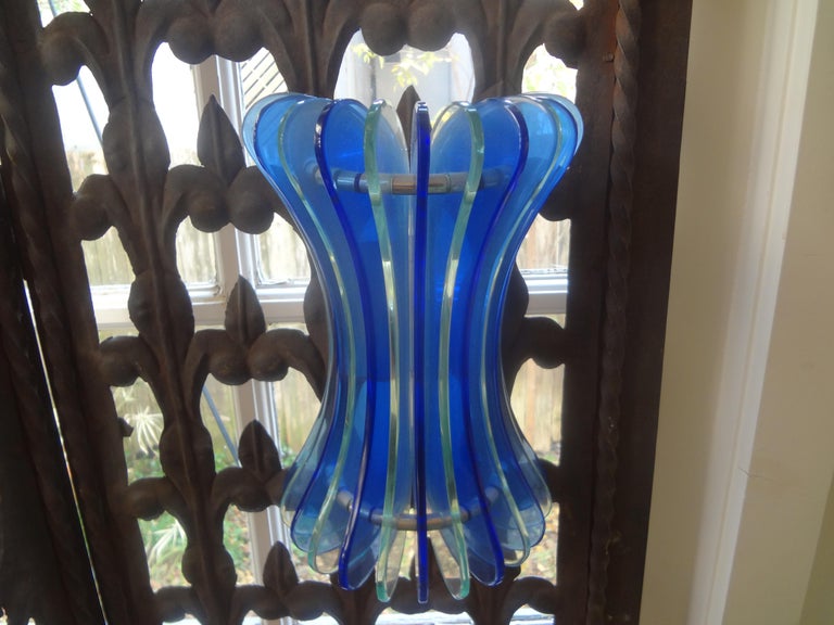 Pair of Italian Blue Glass Sconces by Veca For Sale at 1stDibs