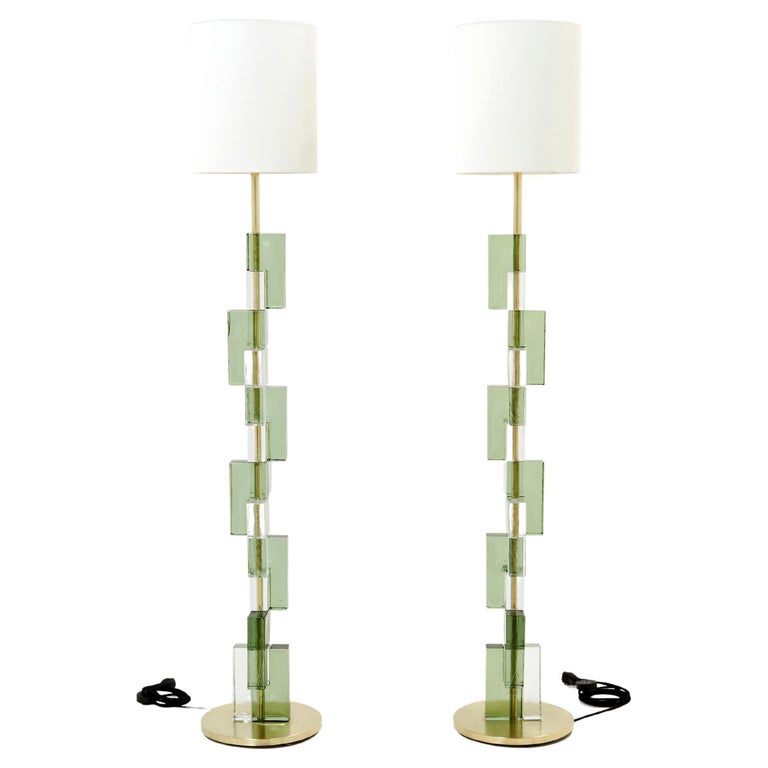 Pair of Italian Brass and Hand Blown Murano Glass Floor Lamps 1980s at ...