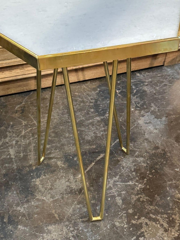 Pair of Italian Brass and Marble Hex Form Tables For Sale at 1stDibs