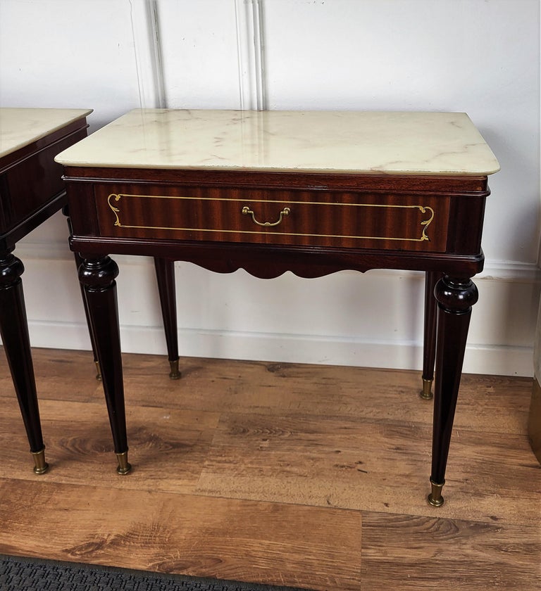 Pair of Italian Brass Marble Mid-Century Art Deco Night Stands Bed Side ...