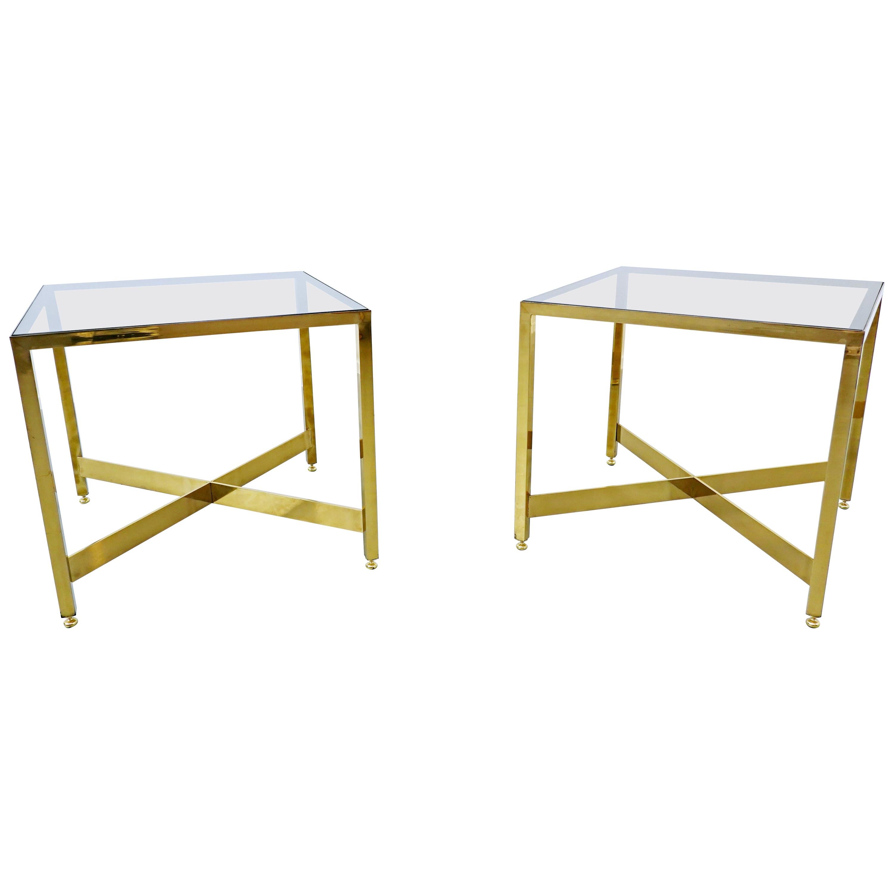 Pair of Square 1970s Chrome Side Tables with Glass Top at 1stDibs