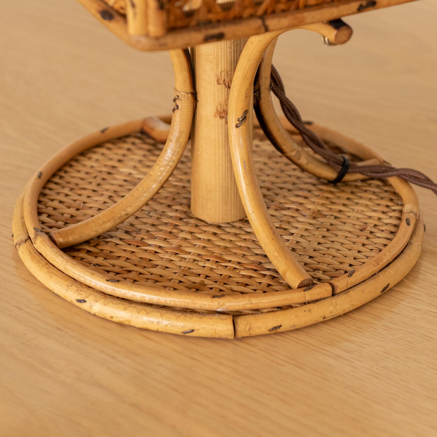 Pair of Italian Cane and Bamboo Lamps For Sale at 1stDibs