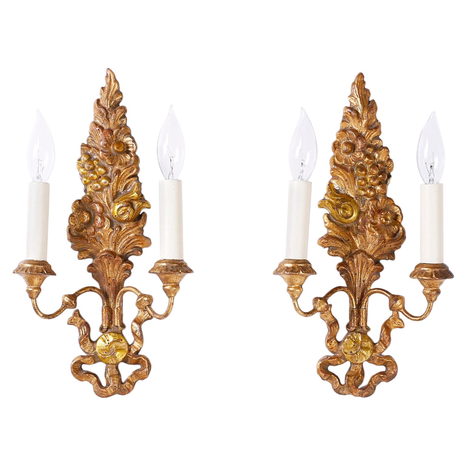 Pair of English Edwardian Carved and Gilded Wood Wall Sconces For Sale ...