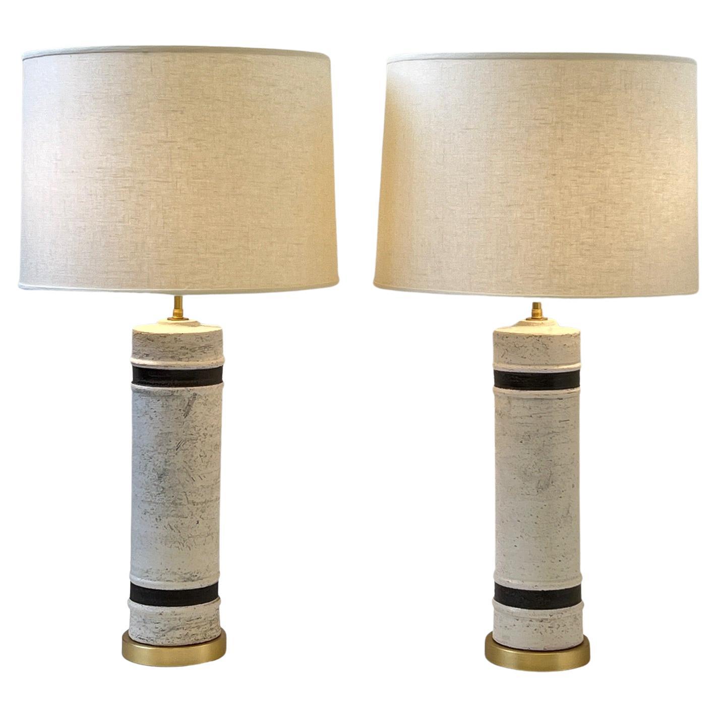 Pair of Italian Blue Ceramic Lamps by Bitossi at 1stDibs