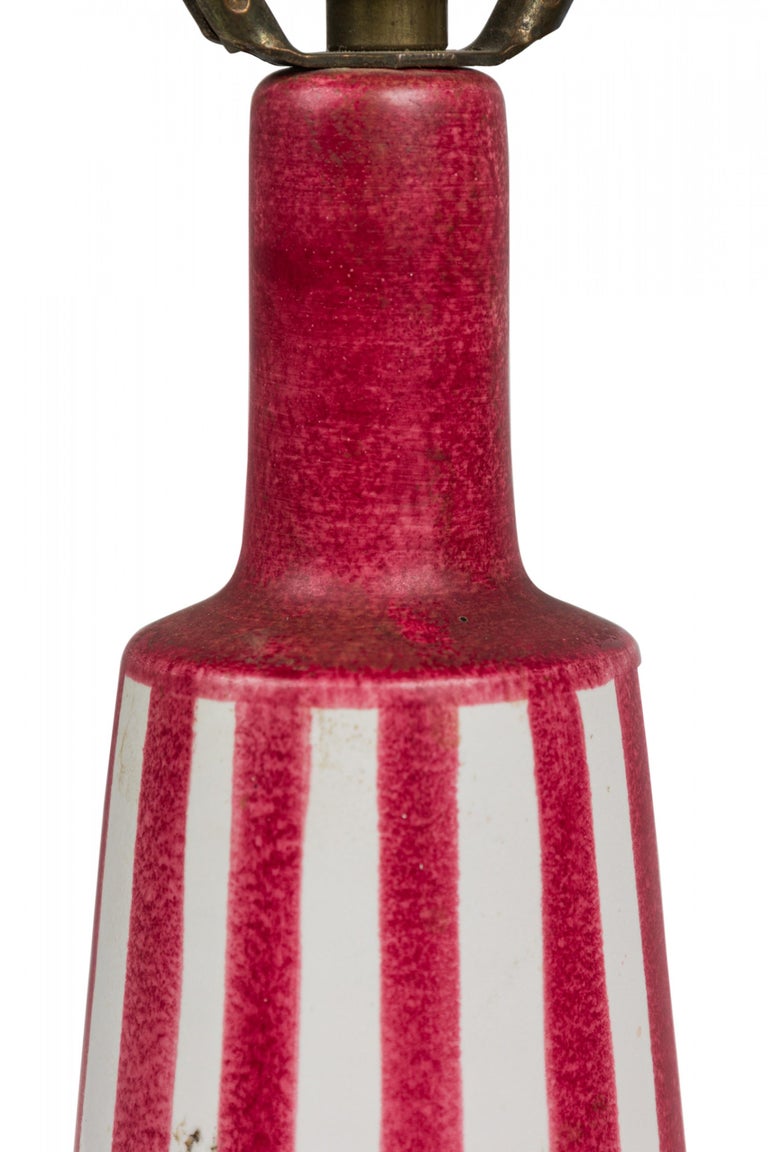 Pair of Italian Ceramic Hand Painted Red and White Candy Stripe Table ...