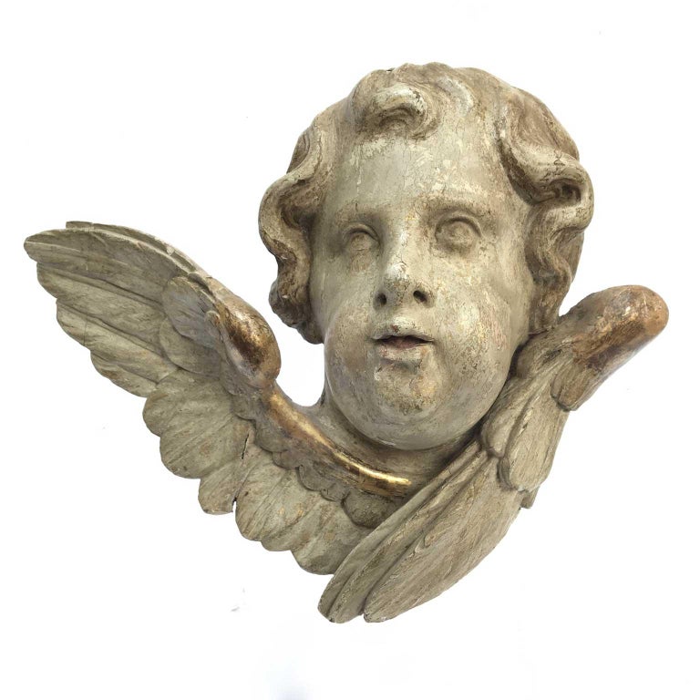 Pair of Italian Cherub Head Sculptures 18th Century Carved Winged Putti ...