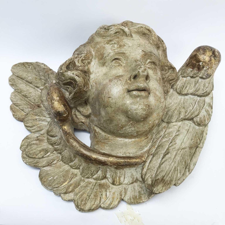 Pair of Italian Cherub Head Sculptures 18th Century Carved Winged Putti ...