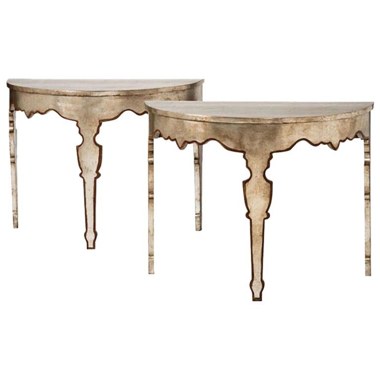 Italian Silver Leaf Console Table For Sale at 1stDibs