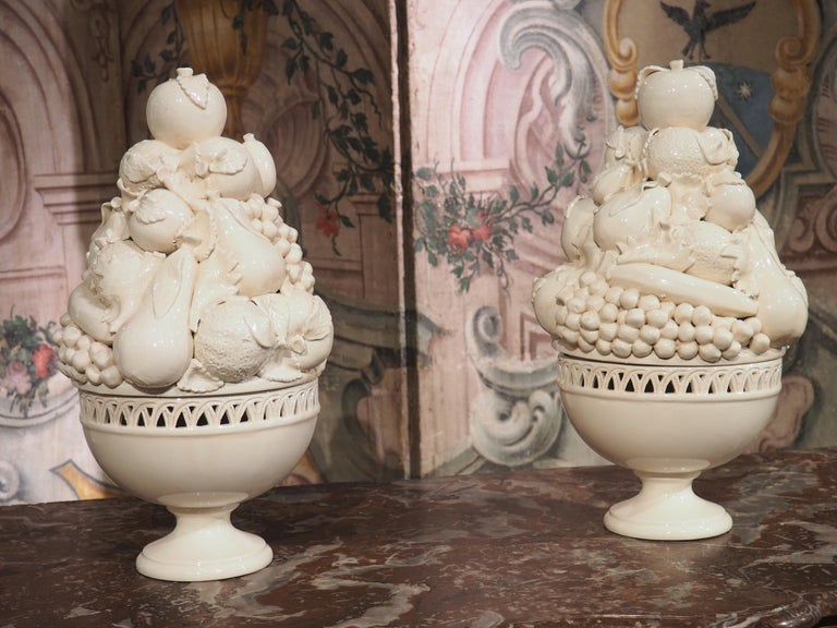 Pair of Italian Creamware Fruit Topiaries, 1960s at 1stDibs