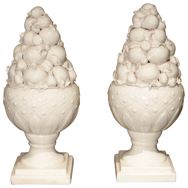 Pair of Italian Creamware Fruit Topiaries, 1960s at 1stDibs