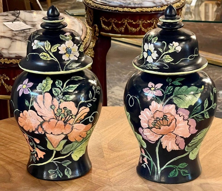 Pair of Italian Decorative Porcelain Vases For Sale at 1stDibs