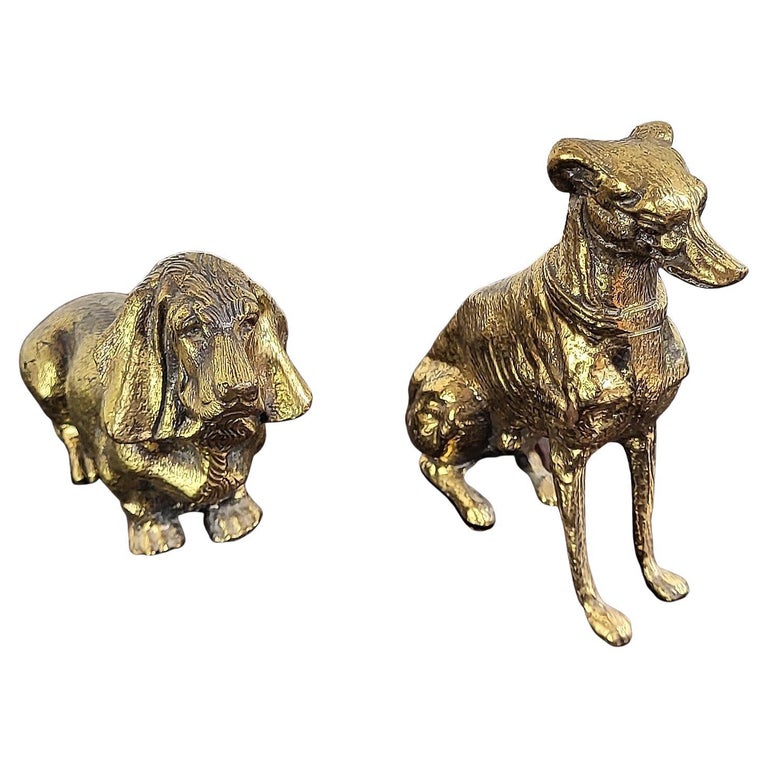 Pair of Italian Desk Top Brass Bronze Dog Sculptures Paperweight Book ...