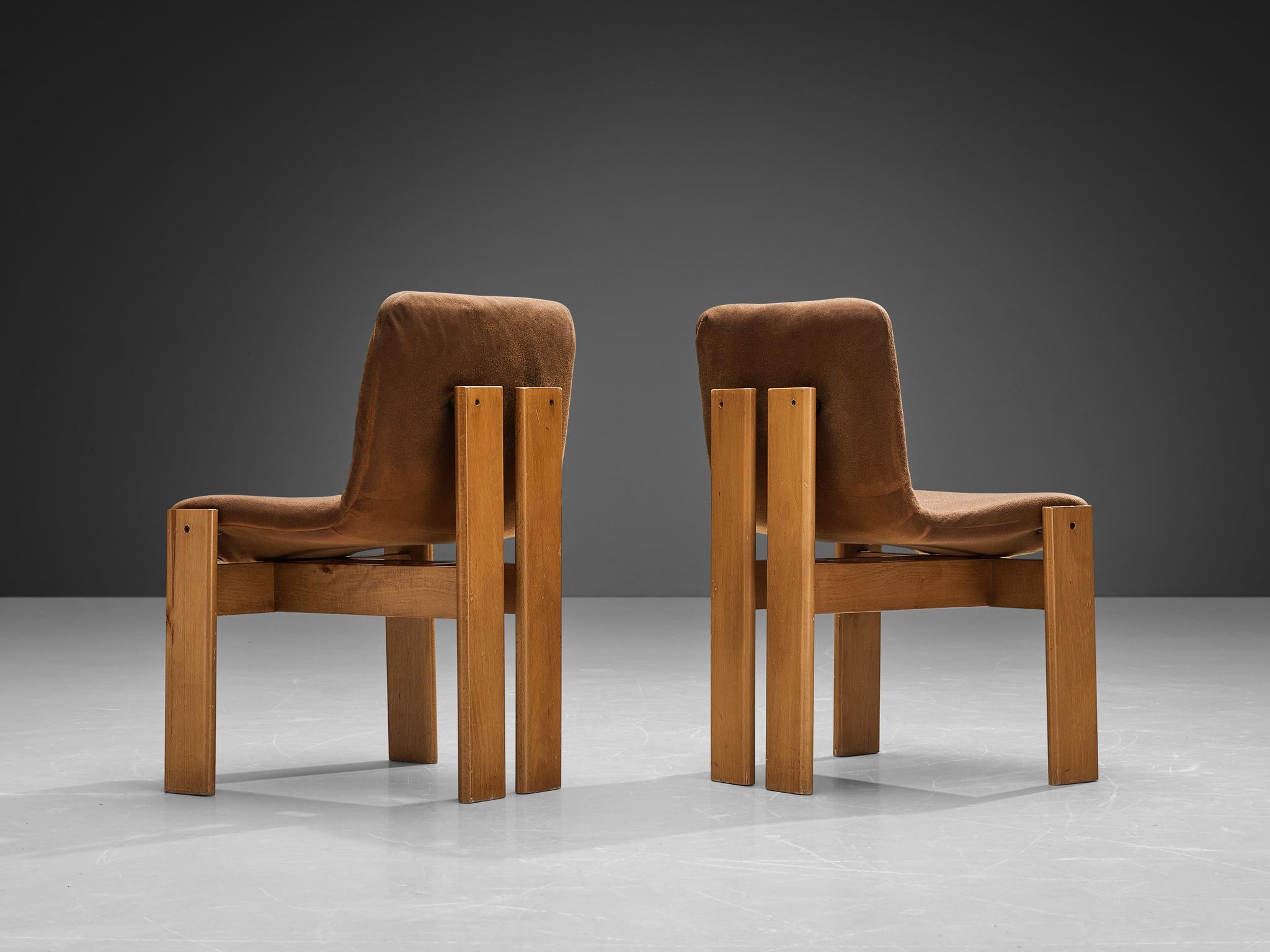 Pair of Italian Dining Chairs in Brown Upholstery For Sale at 1stDibs