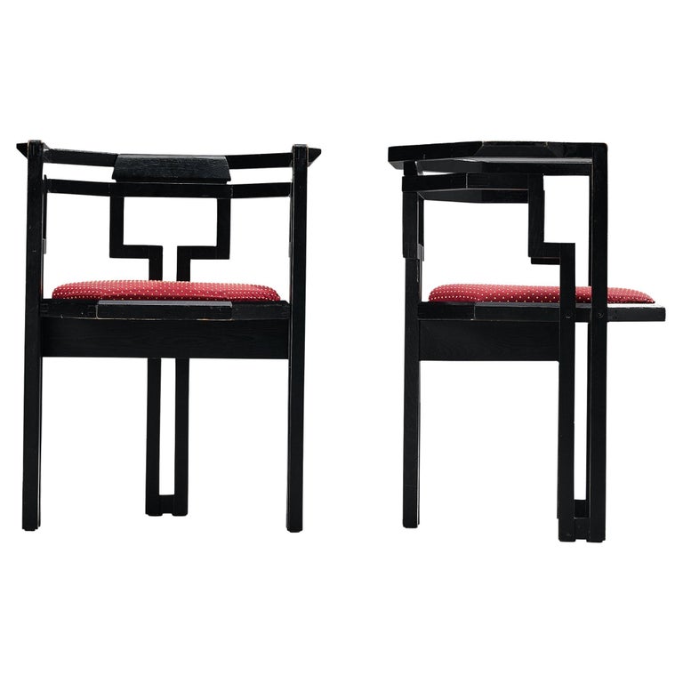 Pair of Italian Dining Chairs in Oak and Vibrant Red Upholstery For ...
