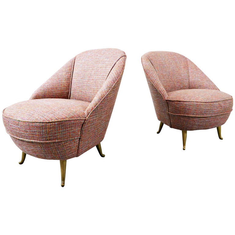 Pair of Italian Mid-Century Modern Easy Chairs, 1950s, New Upholstery ...