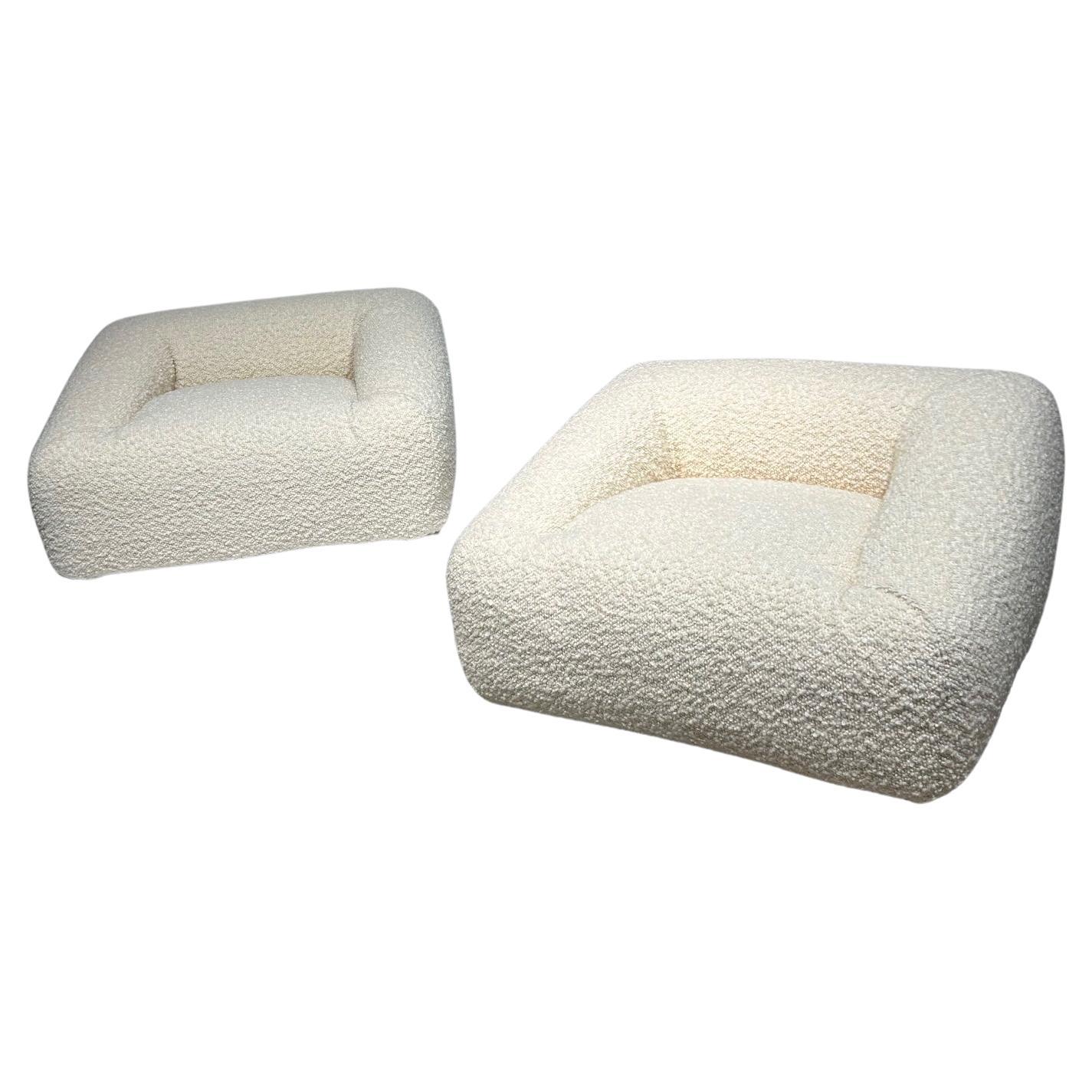 Pair of Italian easy chairs from 60's with white bouclette fabric For ...
