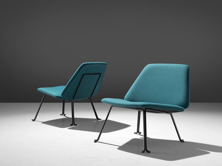 Pair of Italian Easy Chairs in Green Upholstery For Sale at 1stDibs