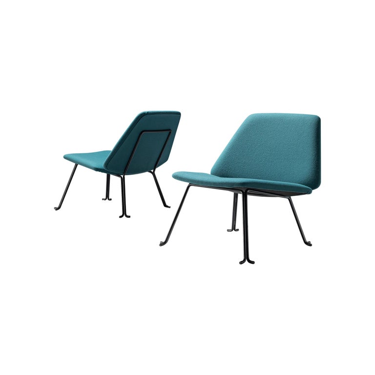 Pair of Italian Easy Chairs in Green Upholstery For Sale at 1stDibs