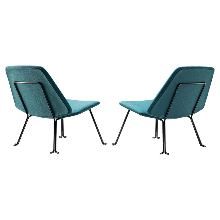 Pair of Italian Easy Chairs in Green Upholstery For Sale at 1stDibs