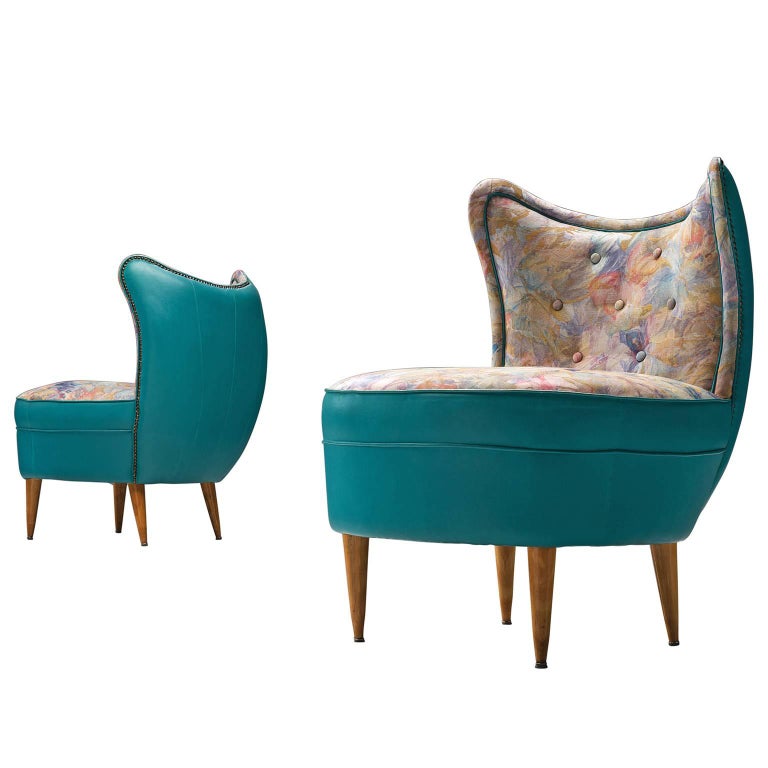 Pair of Italian Easy Chairs in Turqouoise Leatherette For Sale at 1stDibs