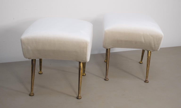 Pair of Italian Footstools, Velvet and Brass, 1950s For Sale at 1stDibs