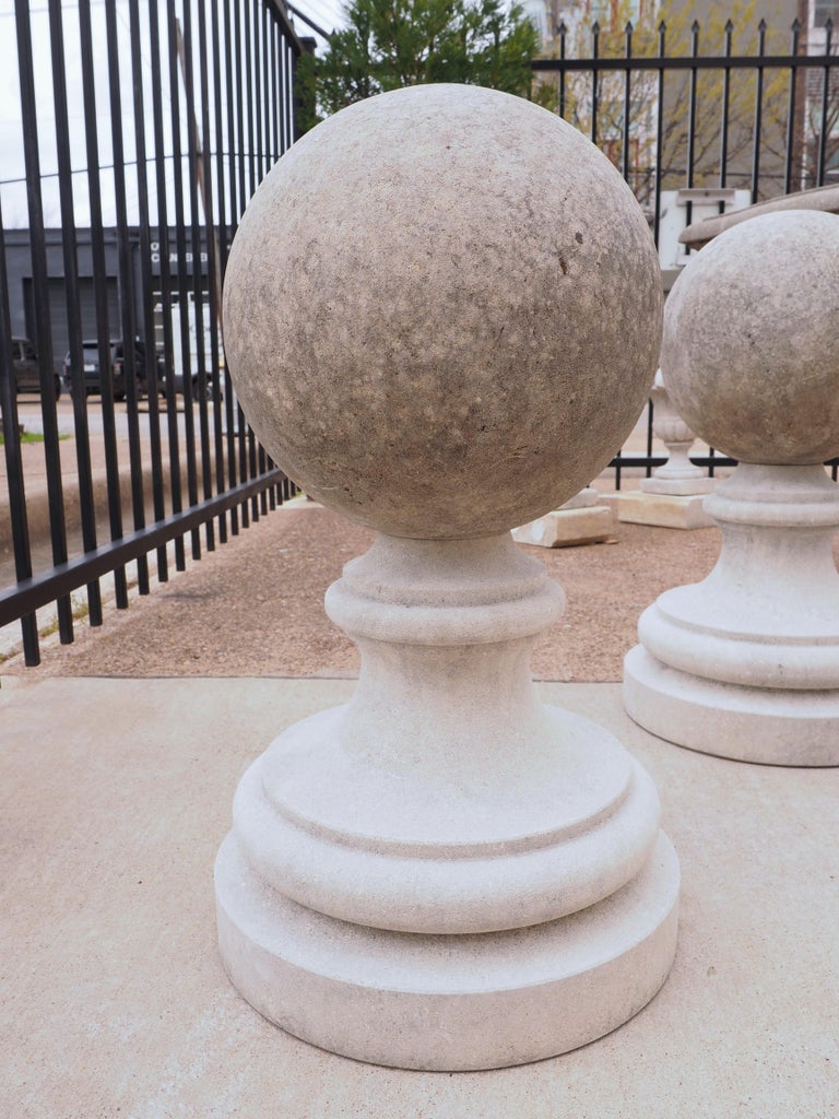 Pair of Italian Garden Ball Finials in Carved Limestone at 1stDibs