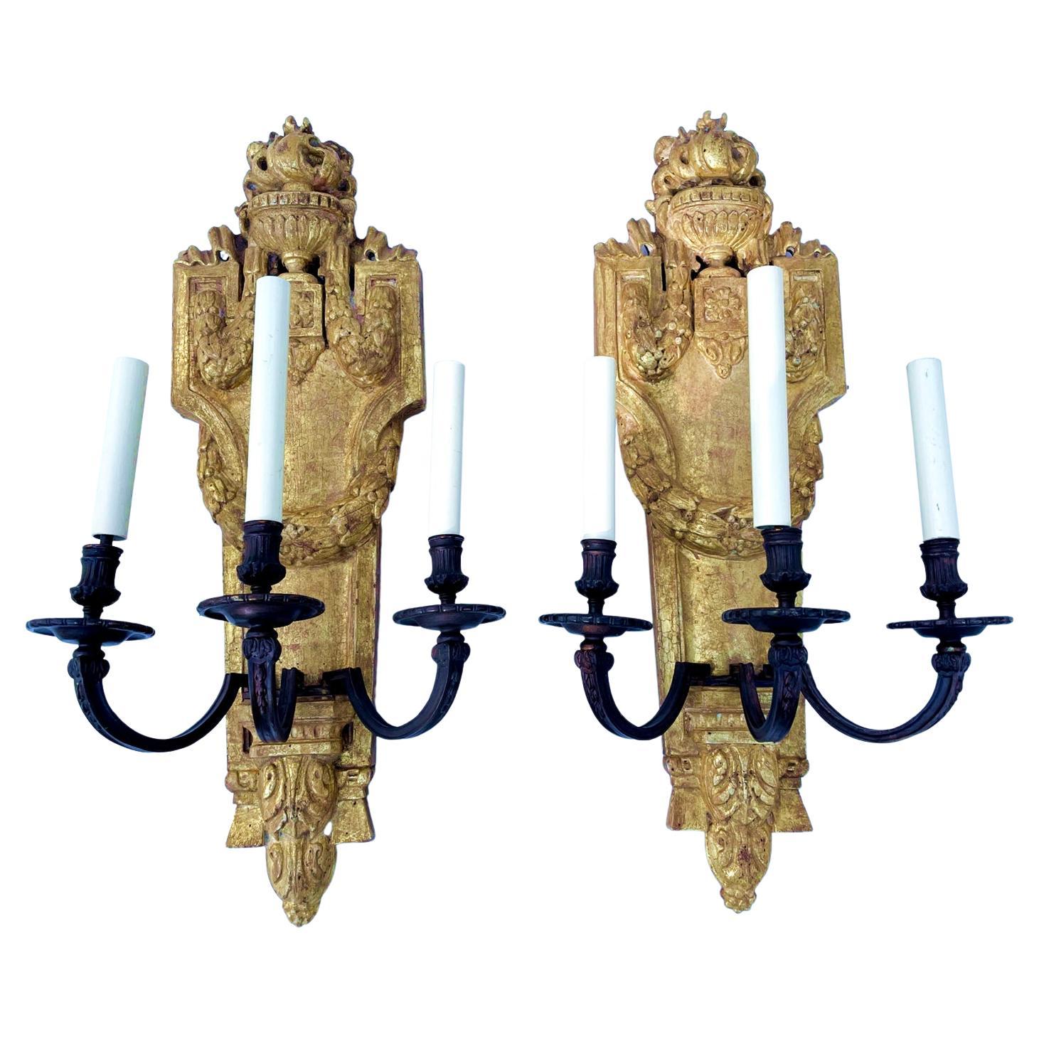 Antique Pair Of Italian Wood/iron Sconces By Palladio at 1stDibs