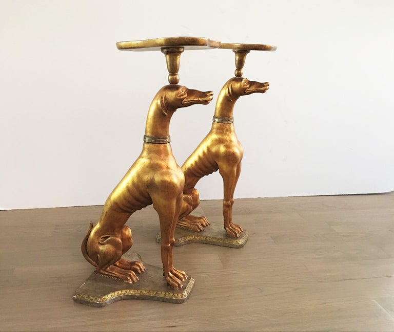 Pair of Italian Giltwood Greyhounds Side Tables, Attributed to Jansen ...