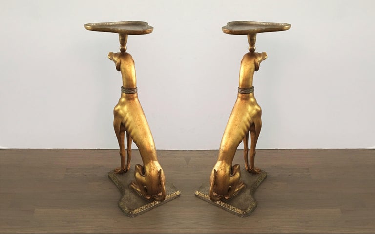 Pair of Italian Giltwood Greyhounds Side Tables, Attributed to Jansen ...