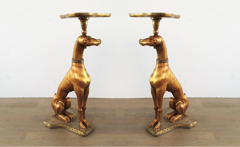 Pair of Italian Giltwood Greyhounds Side Tables, Attributed to Jansen ...