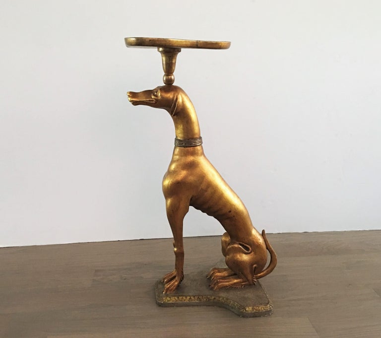 Pair of Italian Giltwood Greyhounds Side Tables, Attributed to Jansen ...