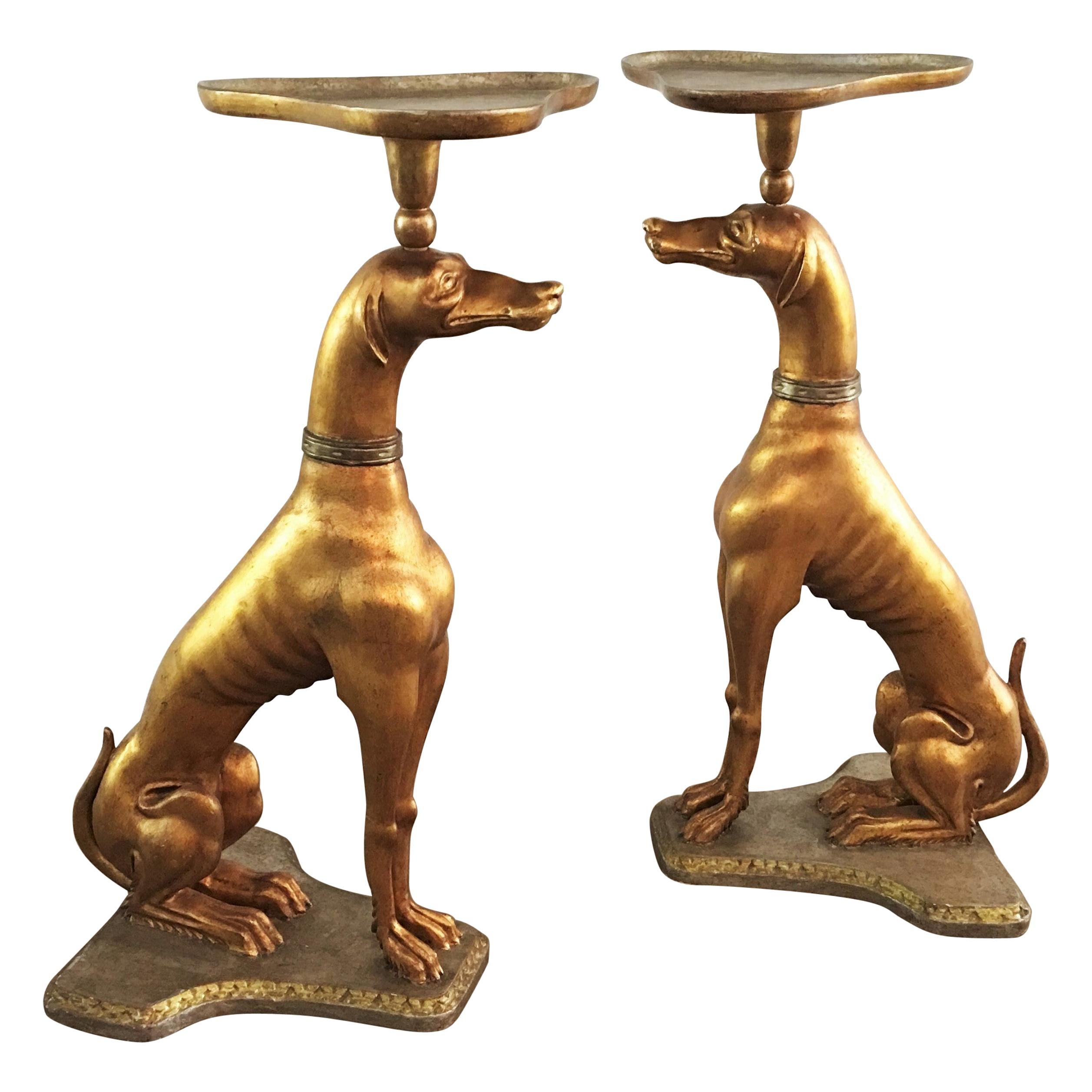 Pair of Italian Giltwood Greyhounds Side Tables, Attributed to Jansen ...