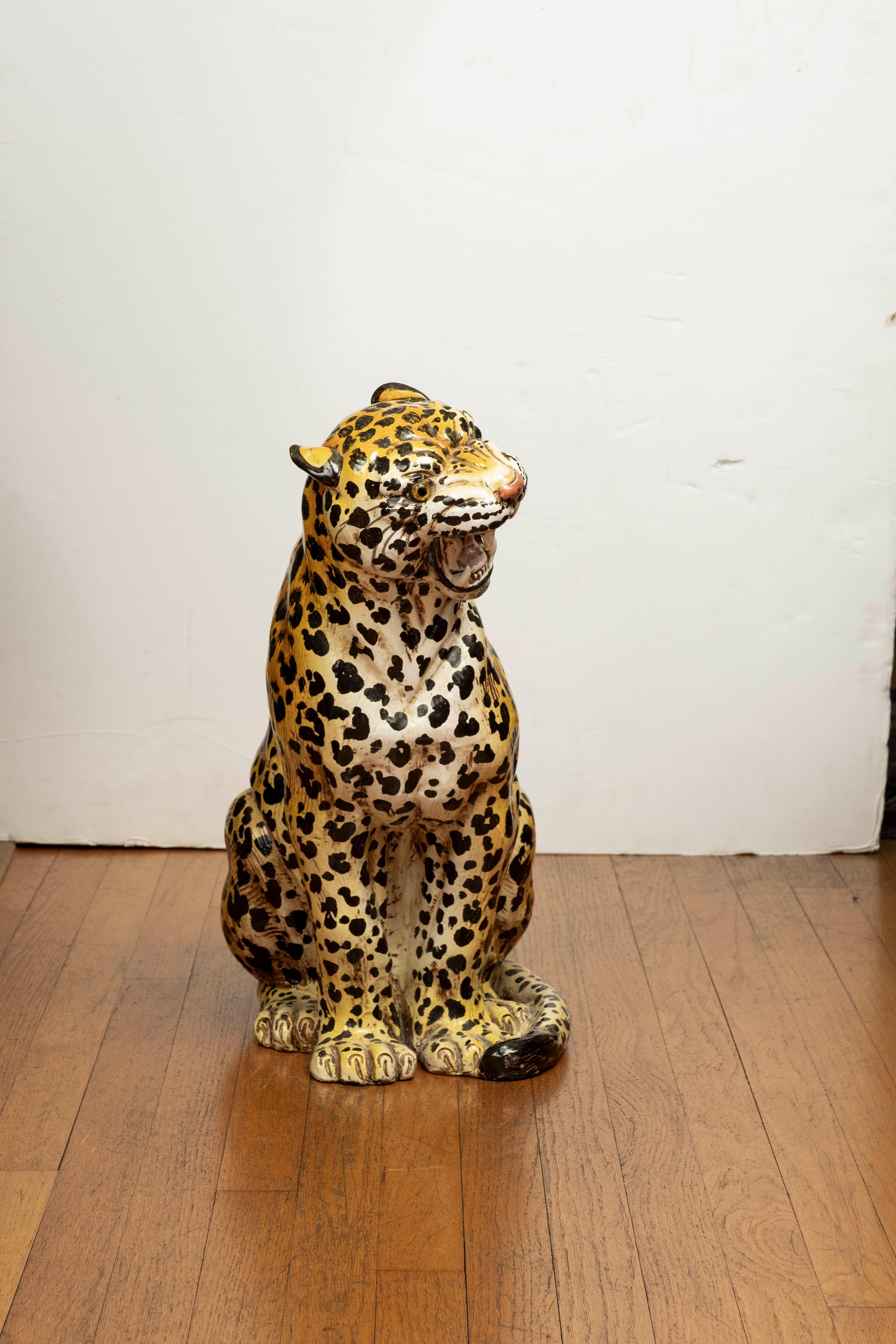 Pair of Italian Glazed Terra Cotta Leopard Statues at 1stDibs | antique ...