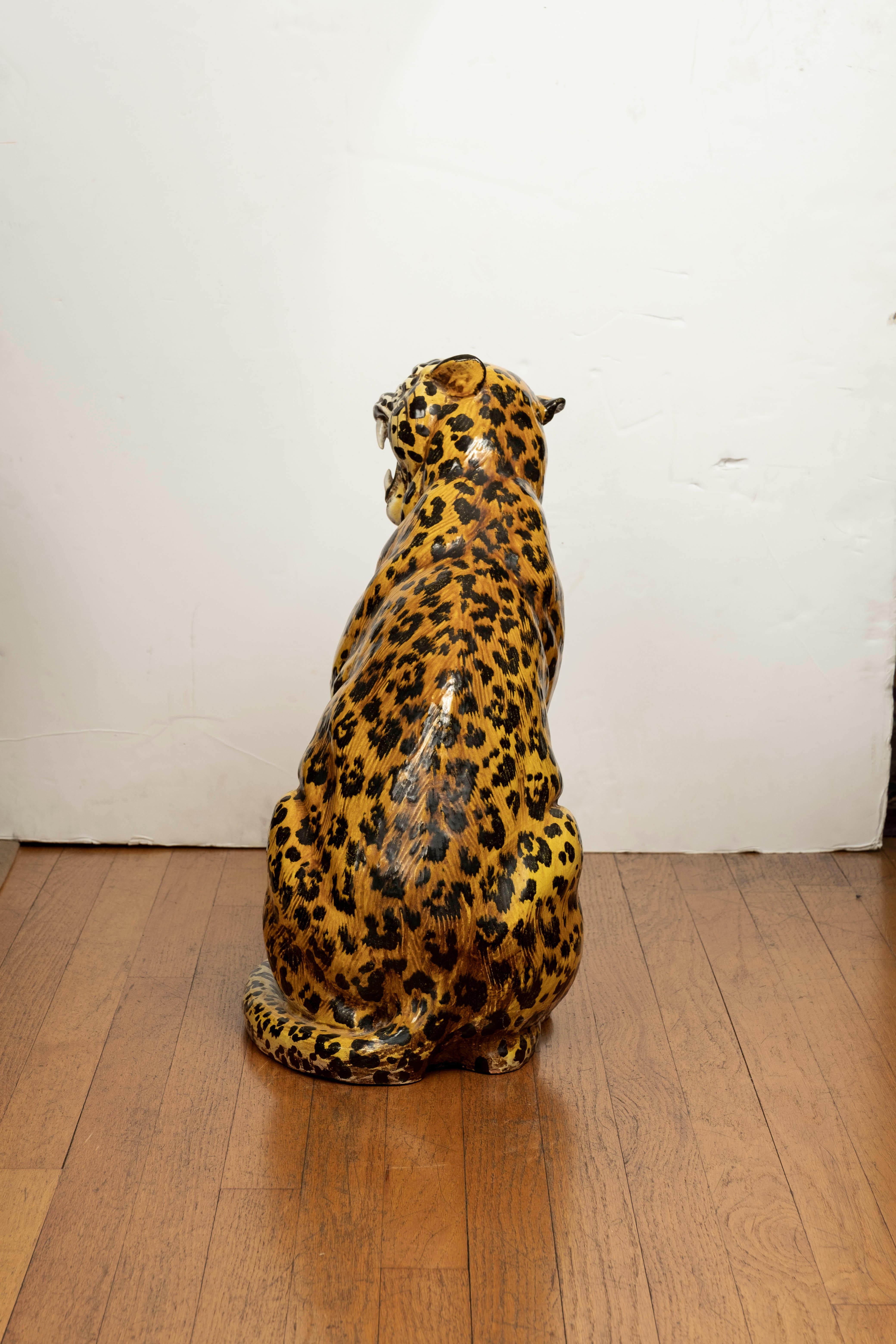 Pair of Italian Glazed Terra Cotta Leopard Statues at 1stDibs | antique ...