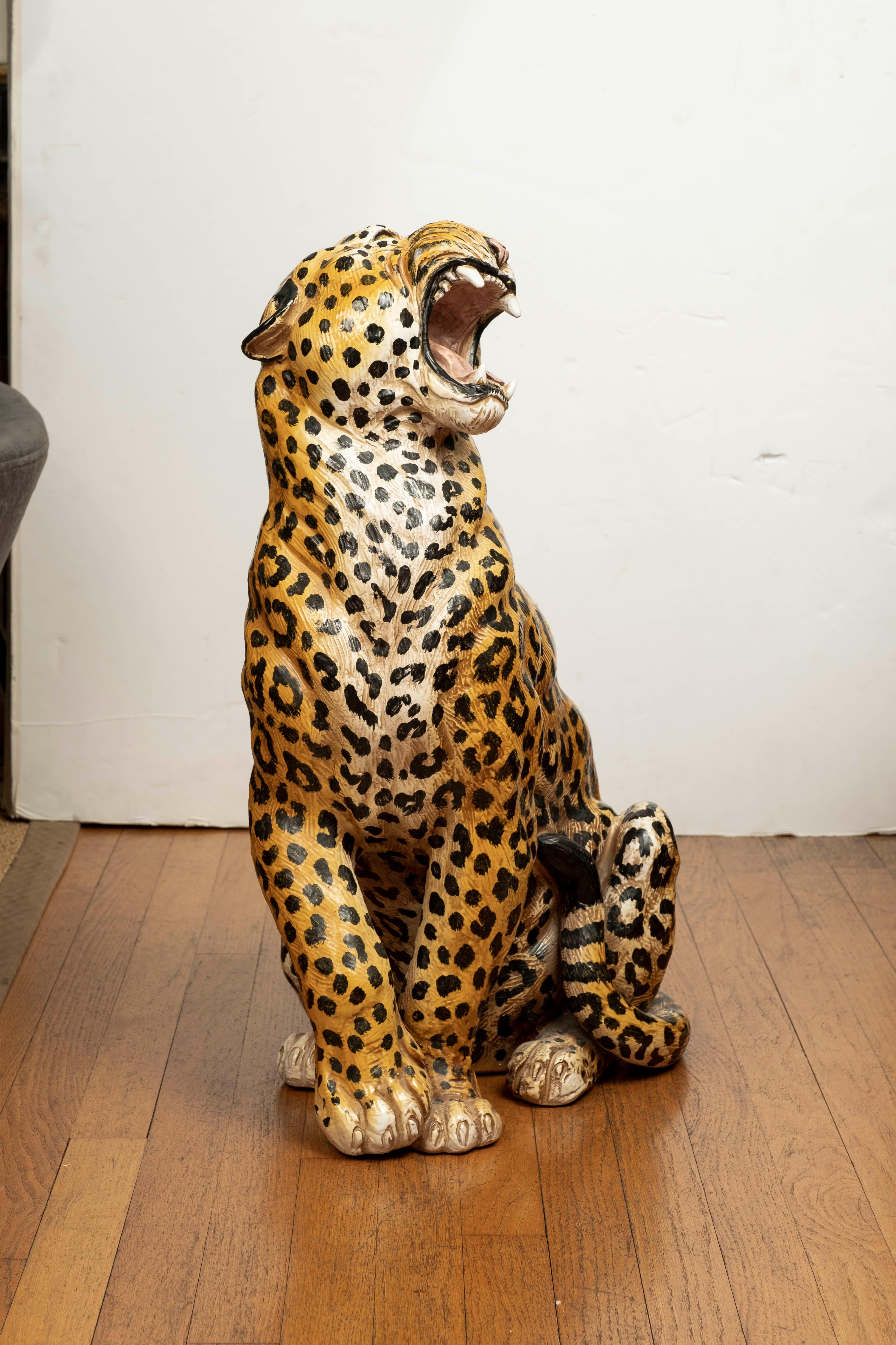 Pair of Italian Glazed Terra Cotta Leopard Statues at 1stDibs | antique ...