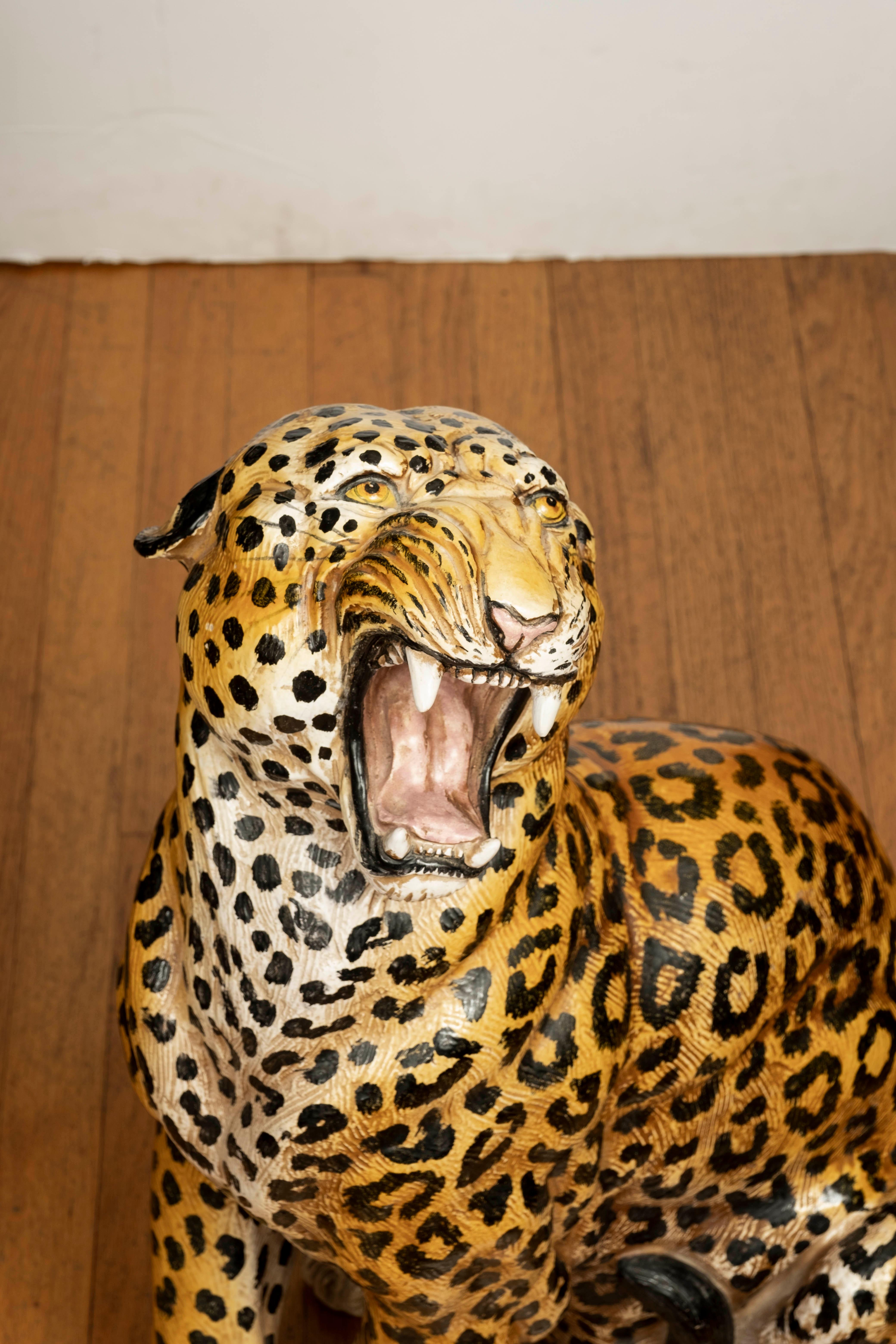 Pair of Italian Glazed Terra Cotta Leopard Statues at 1stDibs | antique ...