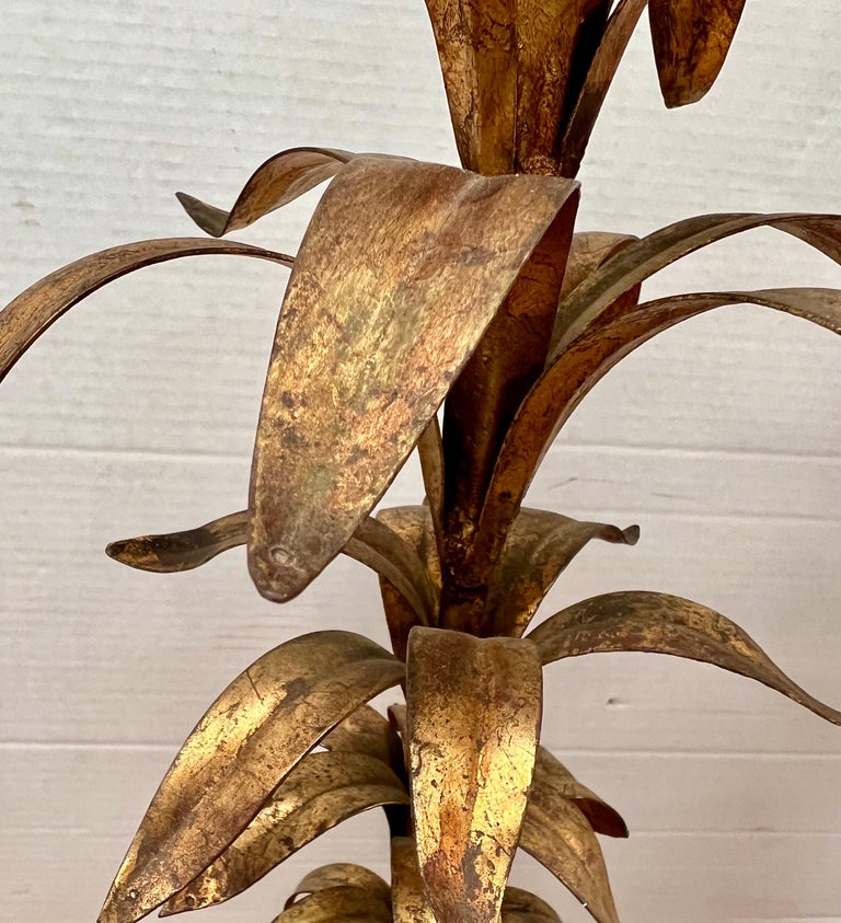 Pair of Italian Gold Gilt Metal Leaf Lamps With Gold Shades For Sale at ...