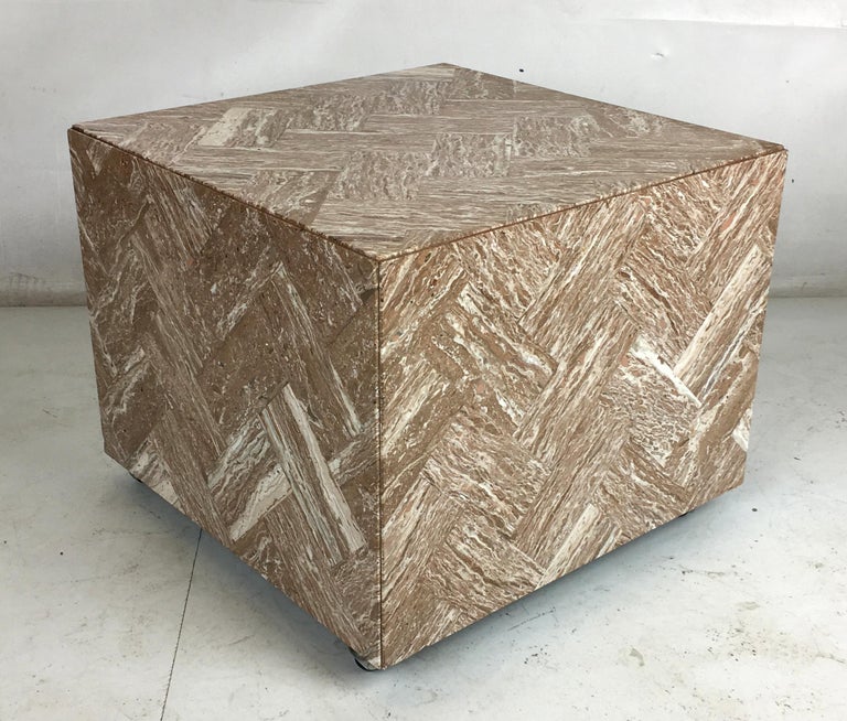 Pair of Italian Herringbone Marble Cube Side Tables at 1stDibs