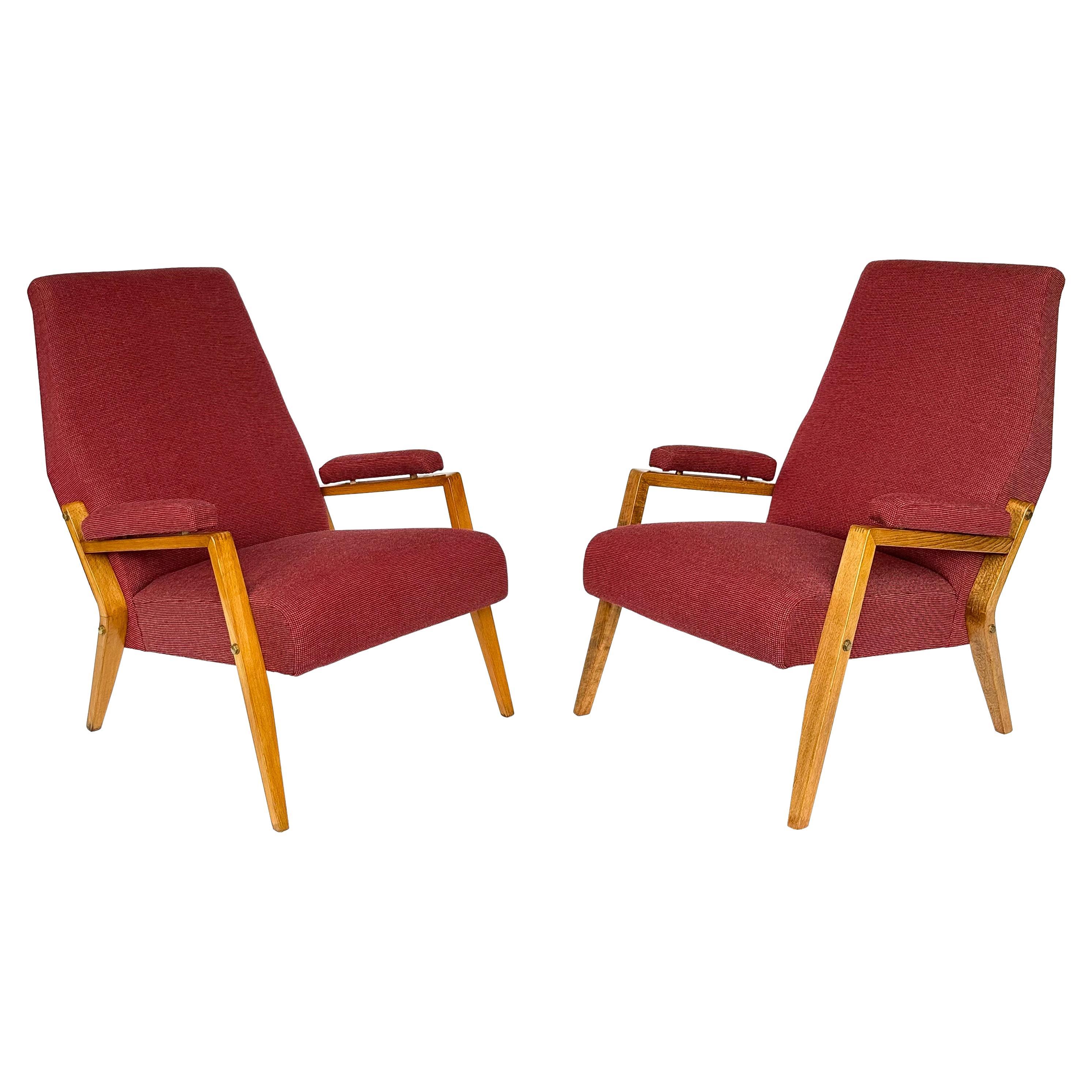 Pair High Back Button-Tufted White Linen Lounge Chairs at 1stDibs