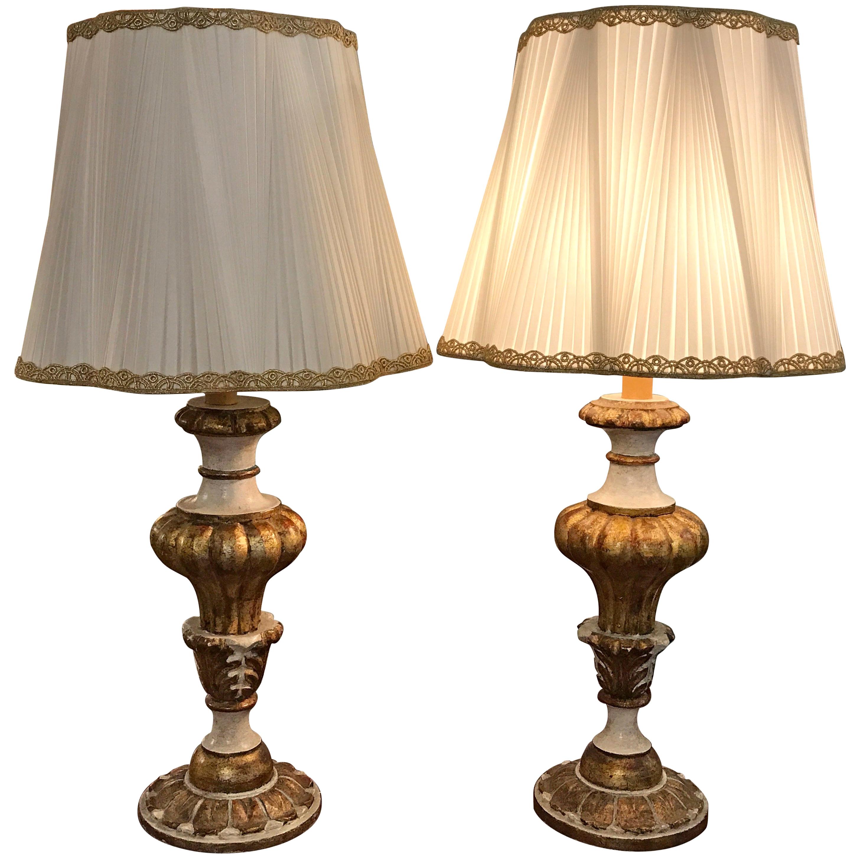 Pair of Italian White and Mecca Giltwood Hand Carved Lamp Bases Verona ...
