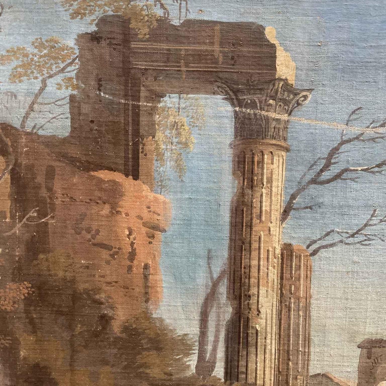 Pair of Italian Landscapes 19th Century Large Tempera on Canvas ...