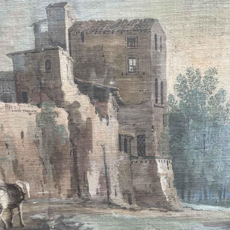 Pair of Italian Landscapes 19th Century Large Tempera on Canvas ...